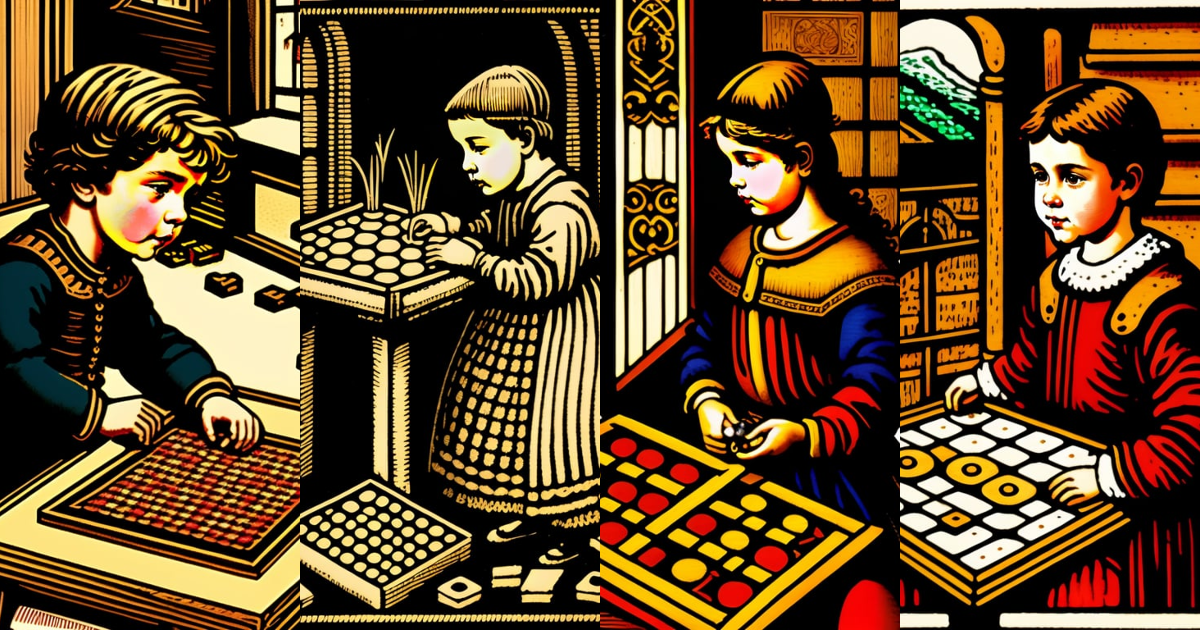 Lexica - Medieval woodcut of adrian street A young child is playing a ...