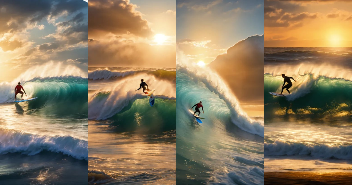 Lexica - A hyperrealistic image of a surfer riding a huge wave on the ...