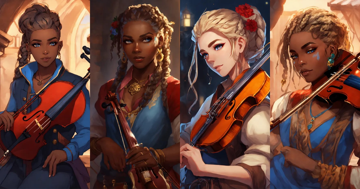 Lexica - Androgynous dwarf bard, violin, flute, bassoon, trumpet, bells ...