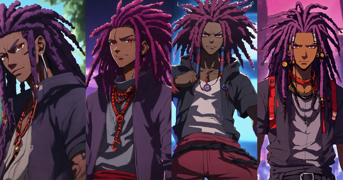 Lexica - African Naruto anime character, fit build, long purple hair ...