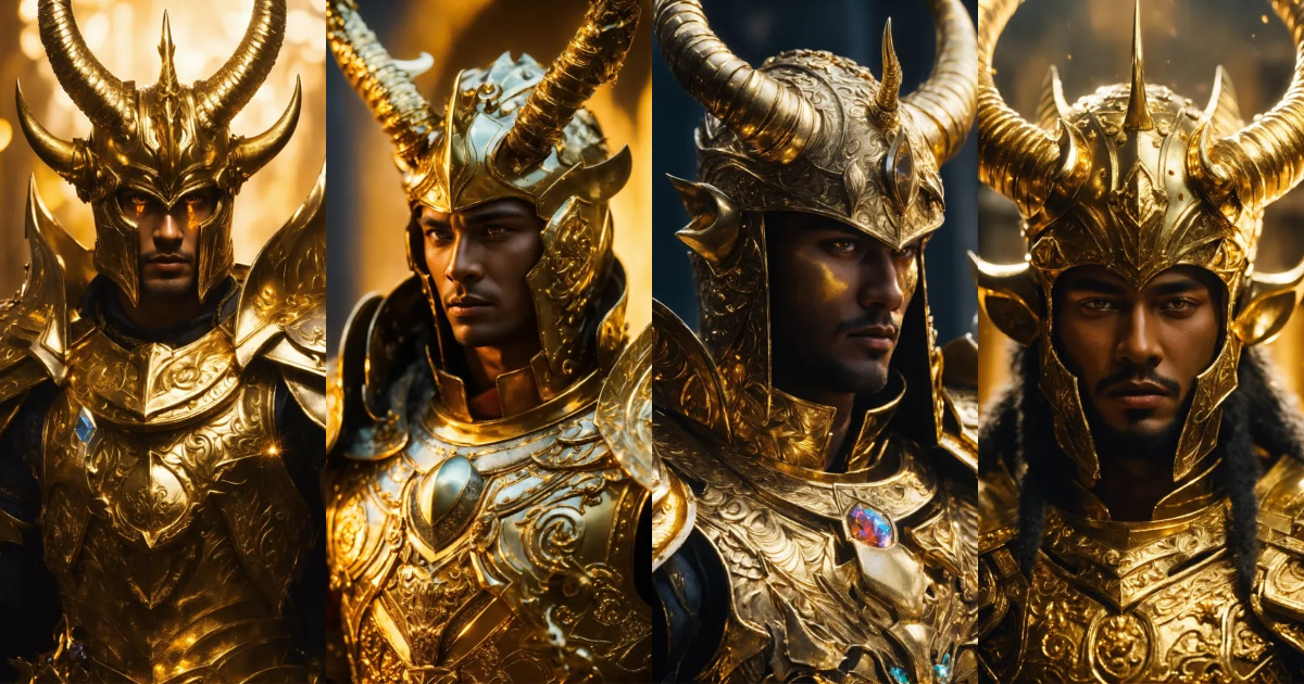 Lexica - High-definition portrait of a golden demon king with horns ...