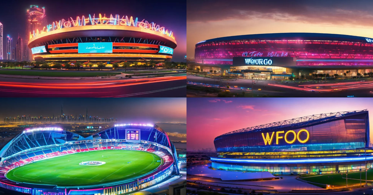 Lexica - Stadium name WOFO neon lights dubai city stadium name WOFO ...