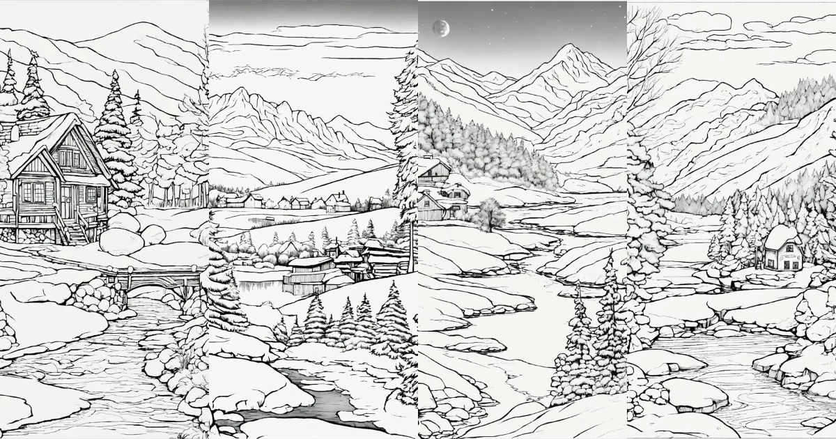 Lexica - Winter landscape coloring page less details