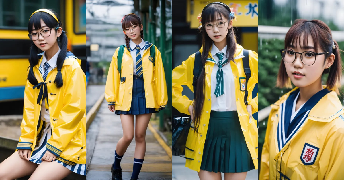 Lexica - Japanese Girl with twin tails and glasses in yellow school ...