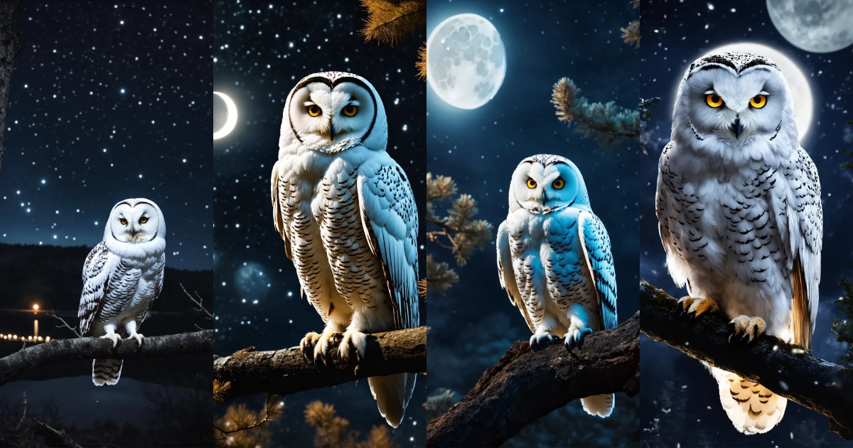 Lexica - Cinematic image of white owl of North America at night new moon