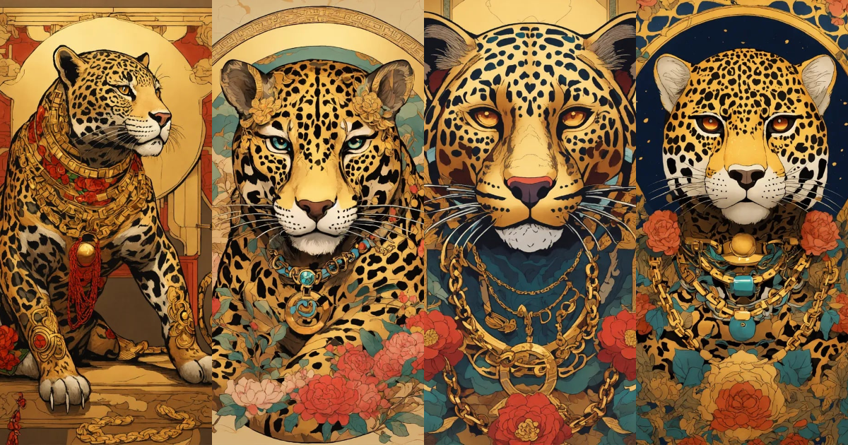 Lexica - There is a jaguar with a gold chain around its , jaguar design ...