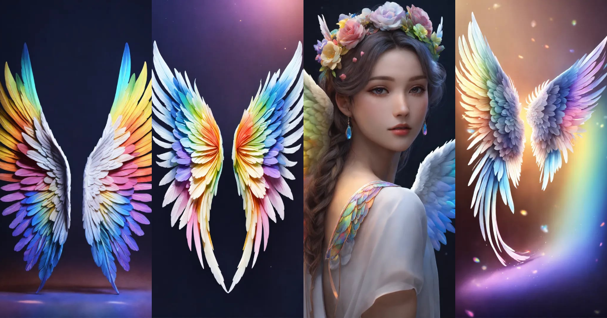Lexica - Beautiful and perfect small angel wings in soft rainbow colors ...