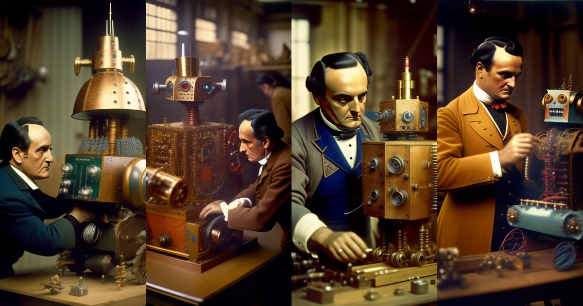 Lexica - A photo of Charles Babbage building a robot by Philippe ...