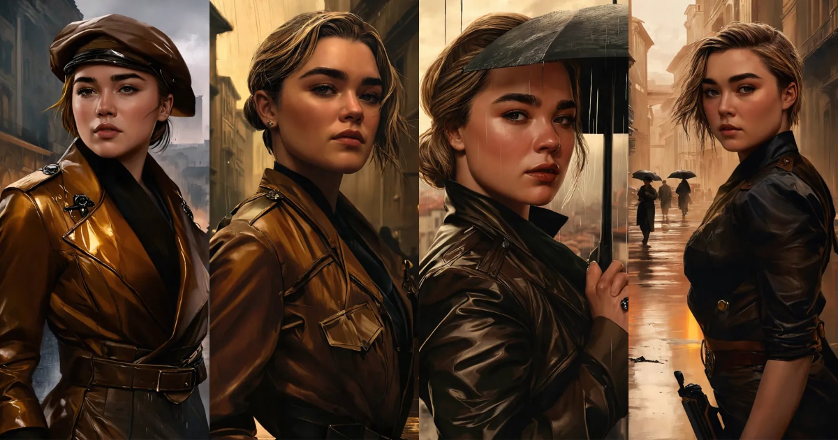 Lexica - Highly detailed portrait of a lady mercenary, Florence Pugh ...