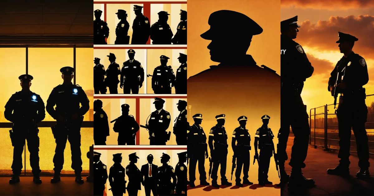 Lexica - Realistic silhouettes of security officers wearing security caps
