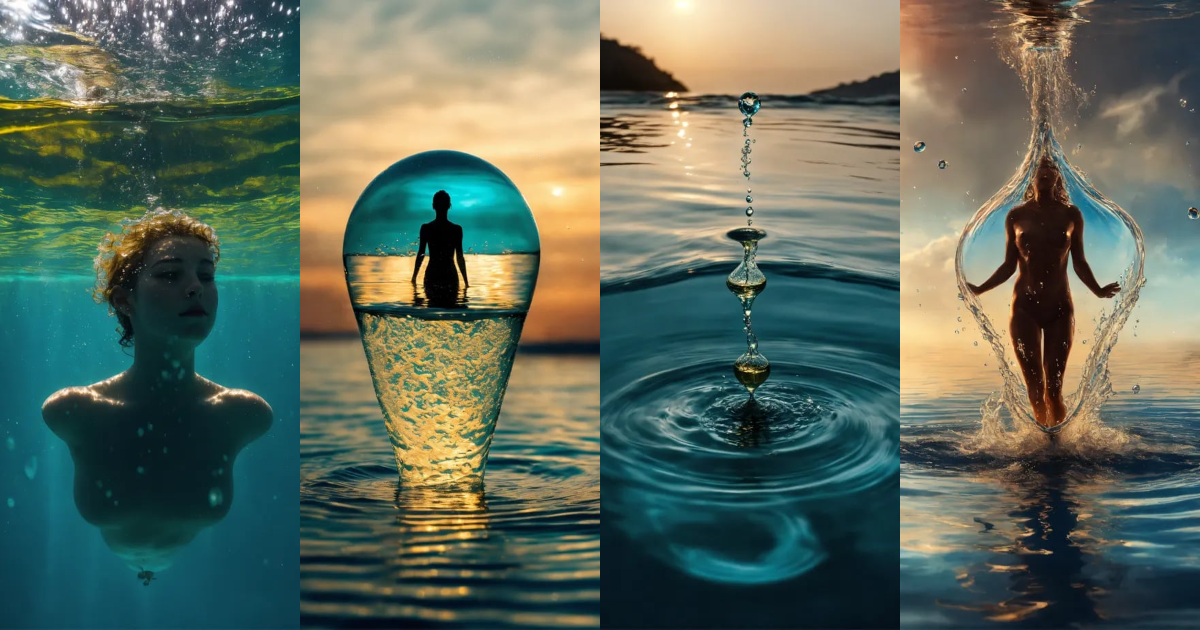 Lexica - Drop of water dives under the water surface and then morphs ...