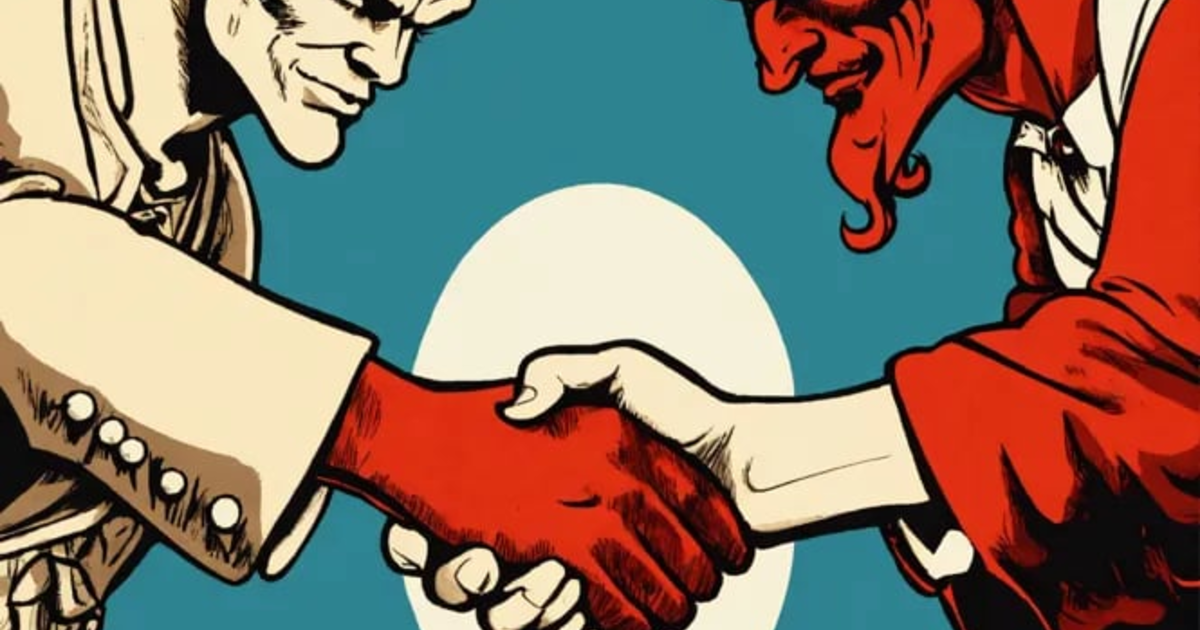 Lexica - Devil and Angel shaking hands close up of hands only retro ...