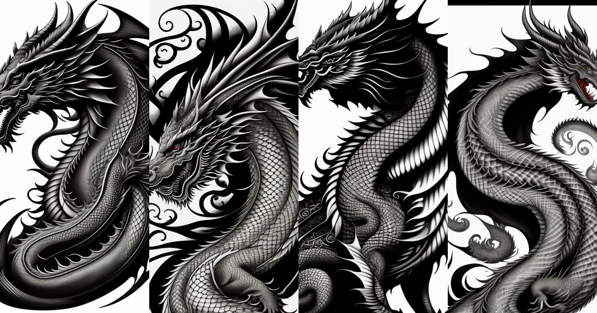 Lexica - Chinese full dragon tattoo, 8k, high resolution, blackwork ...