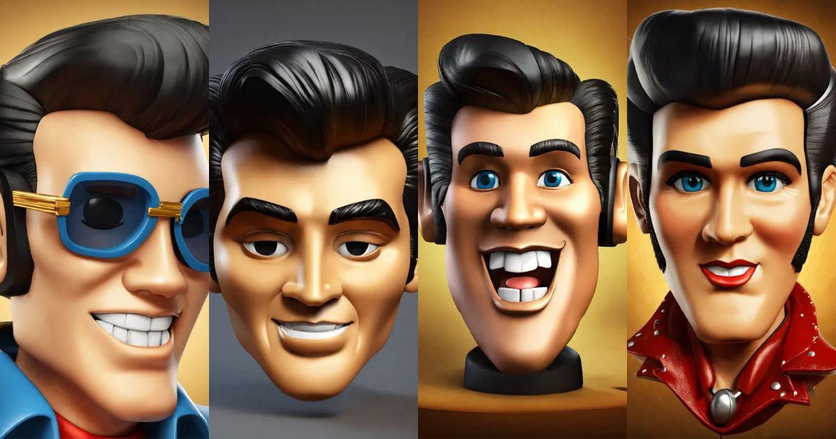 Lexica - Elvis presley 3d style cartoon primitive mascot face