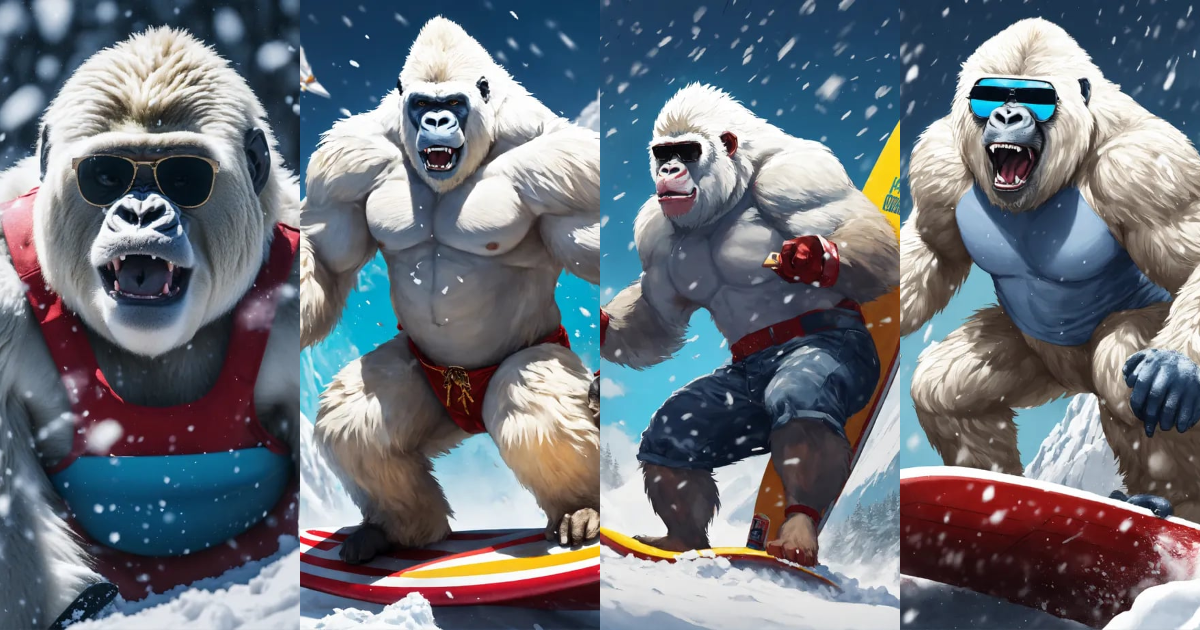 Lexica - A large muscular white gorilla dressed as a rapper surfing in ...