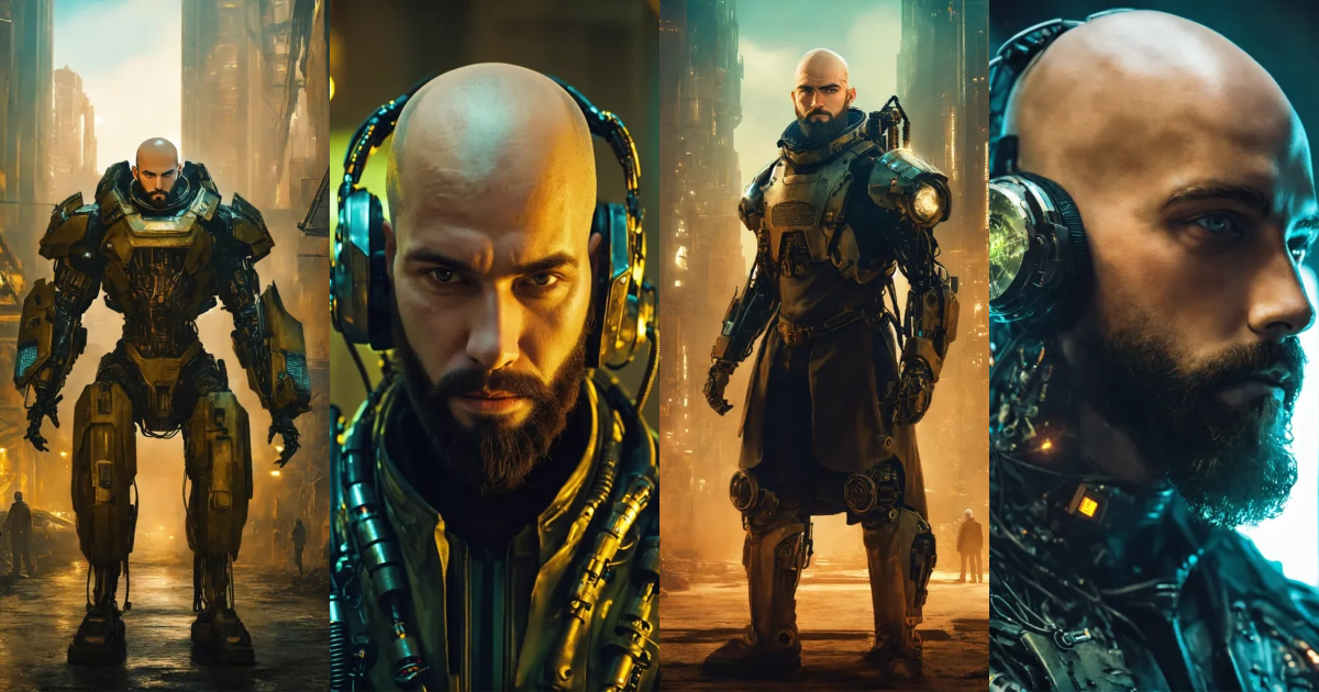 Lexica - A young bald man with beard image of a monstrous, evil ...