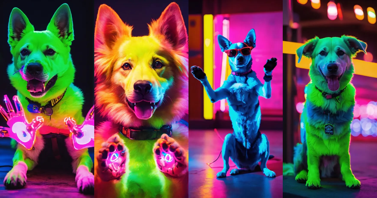 Lexica - Neon dog clapping its paws together