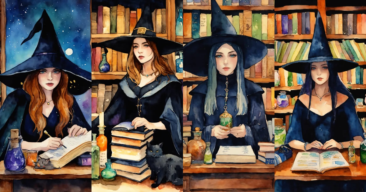 Lexica - Watercolor artistic image of a 2d fantasy witch wearing a ...