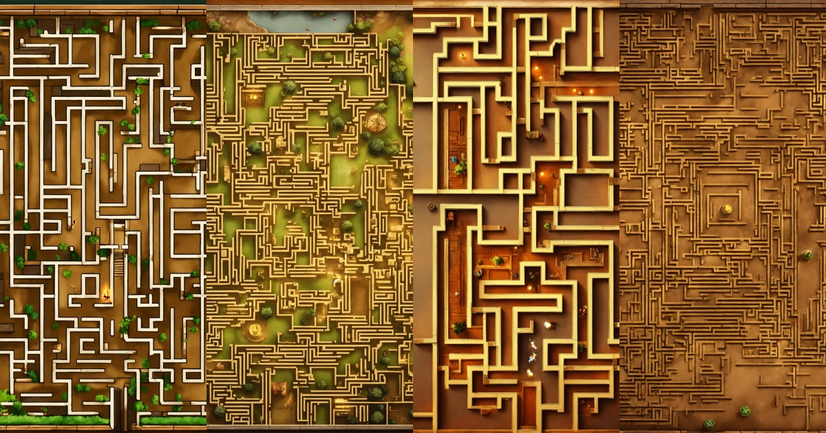 Lexica - Suitable for a board game in the fantasy genre. maze from above