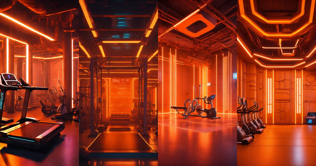 Lexica - Gym interior in a cyberpunk futuristic orange (#FF914D ...