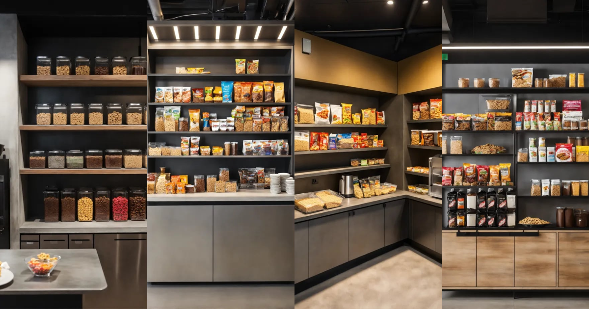 Lexica - A self serve breakroom cereal shelf with snacks on an easy to ...