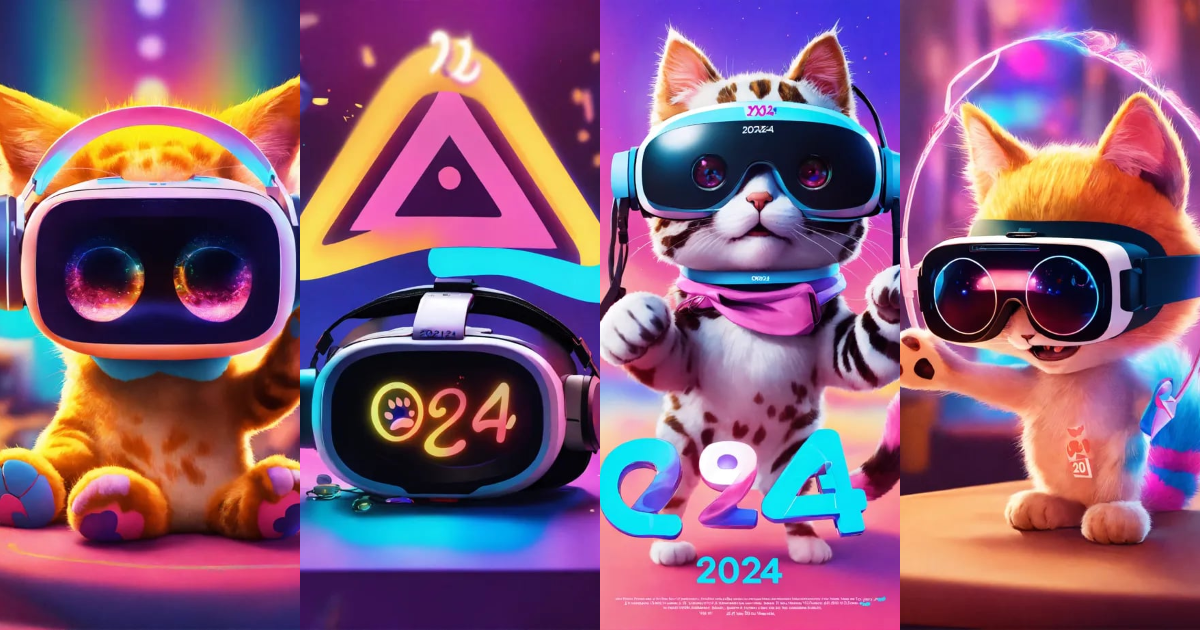 Lexica - A goofy cat paw holding a VR headset with the text 2024 ...