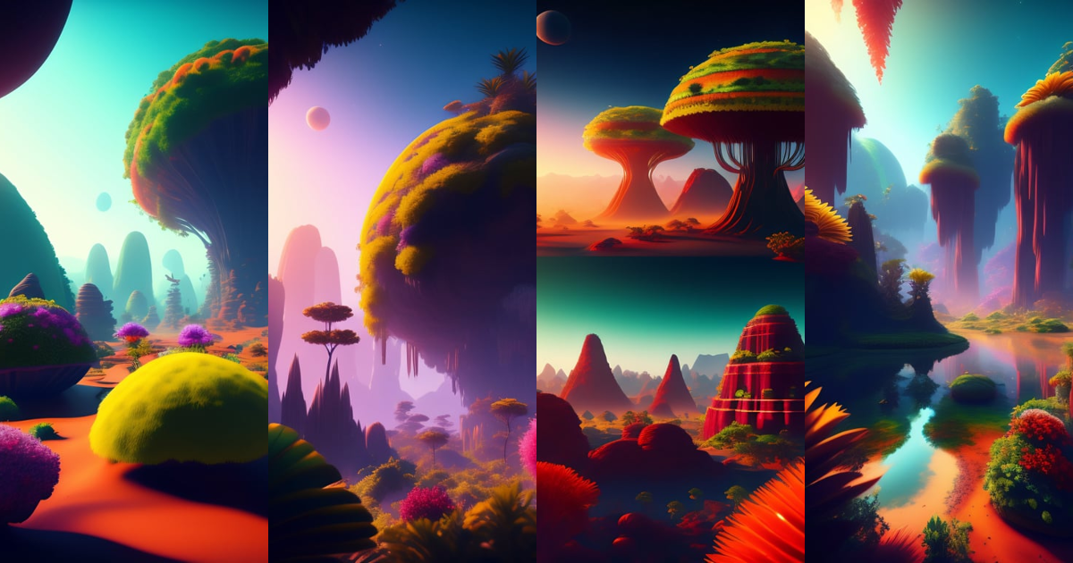 Lexica - An alien planet, lots of plant life, trees, jungle, flowers ...