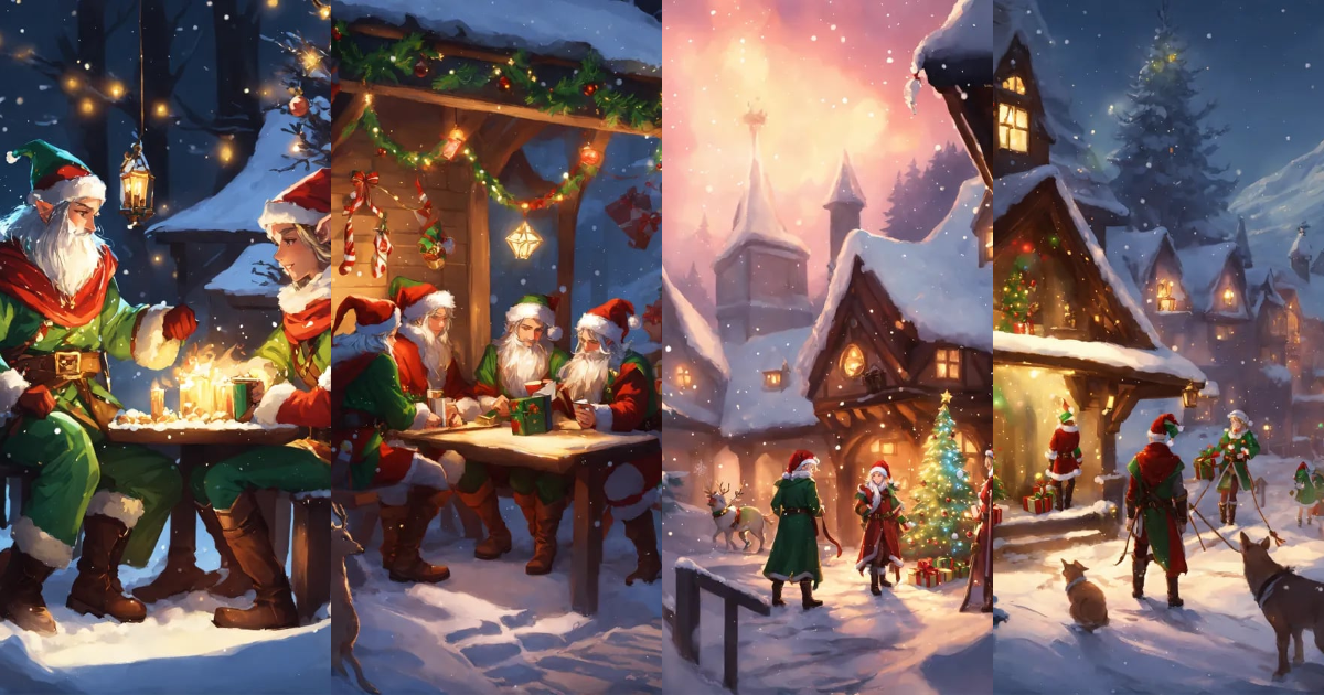 Lexica - Christmas elves, dnd, snowy, in a magical christmas scene