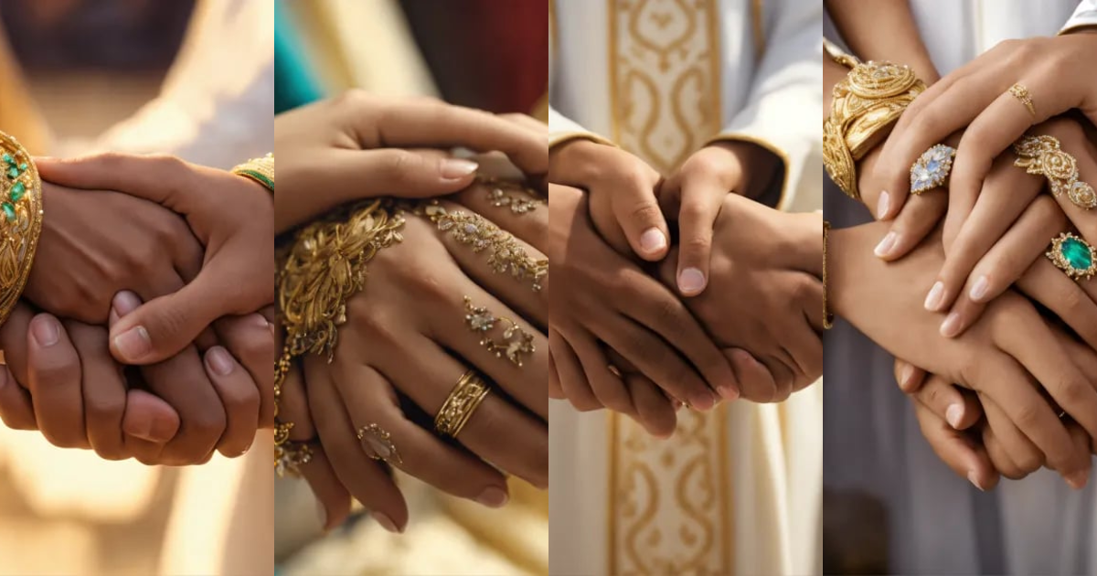 Lexica - Close up of 5 hands holding each other, Saudi white costume ...