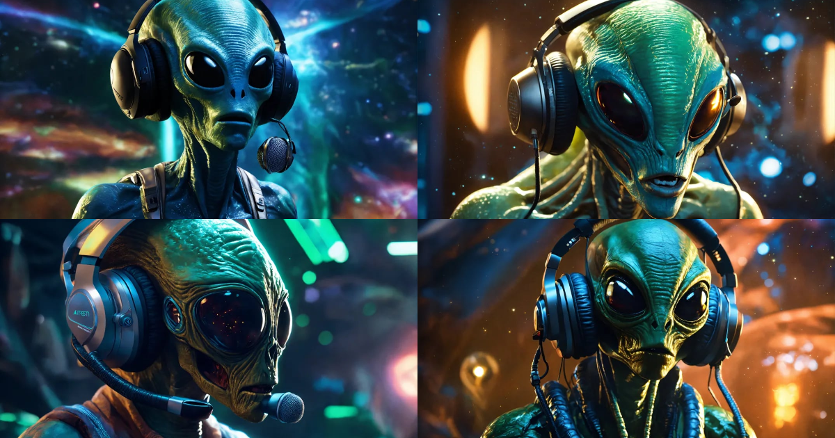 Lexica - A Alien extraterrestrial, singing rap with a headset in a deep ...