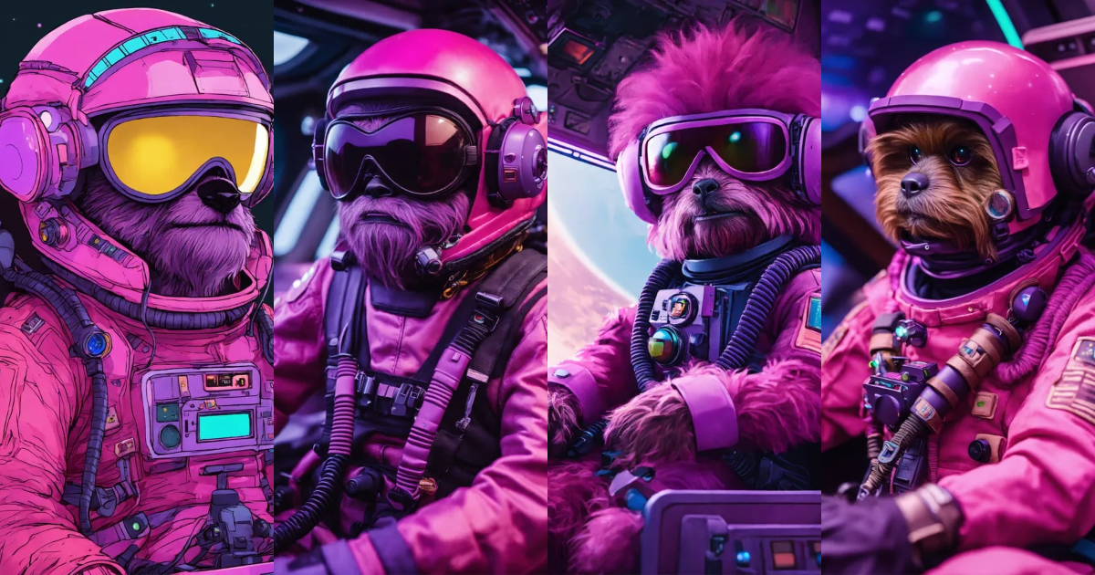 Lexica - Big pink and purple hairy alien wookie wearing space goggles ...