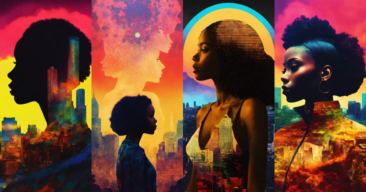 Lexica - ((triple exposure effect)), black woman, silhouette ...