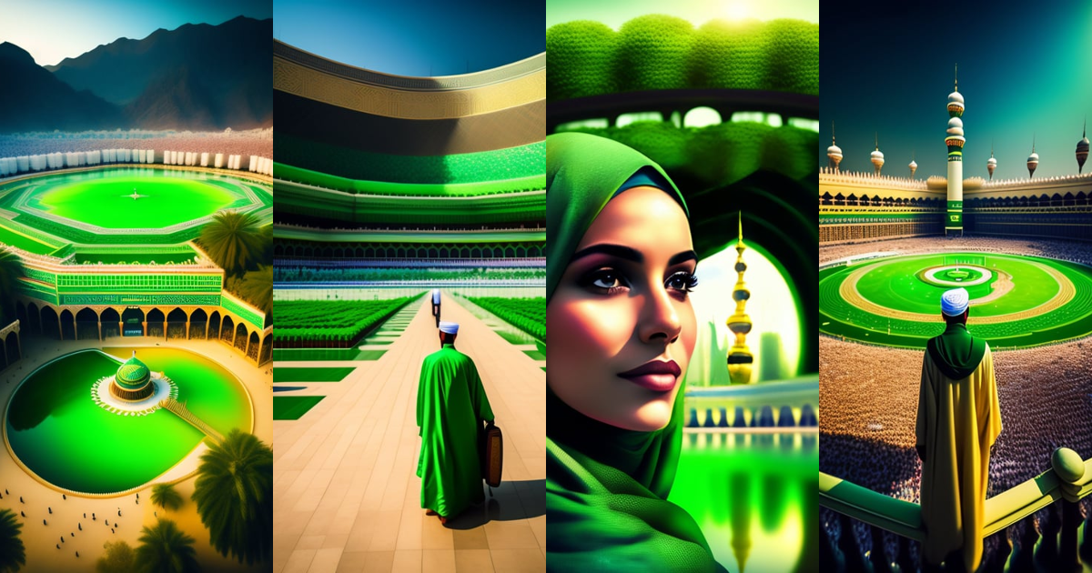 Lexica - Portrait of muslim in mecca doing hajj with green environment