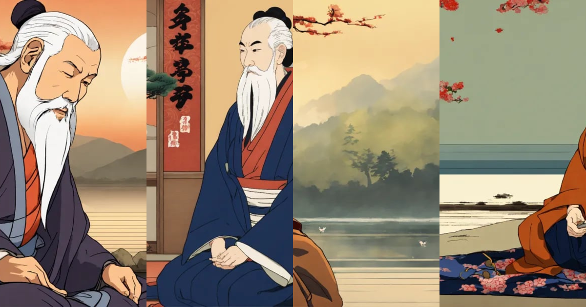 Lexica - Zen master with white beard, ukiyo-e style