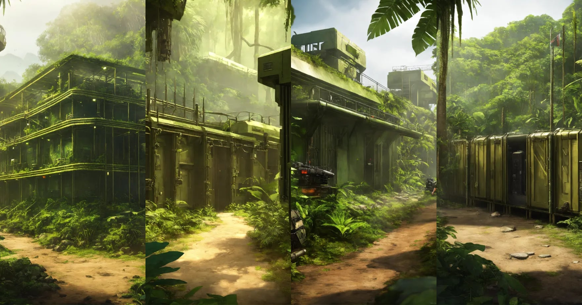 Lexica - Clean and active sci fi military jungle compound, military ...