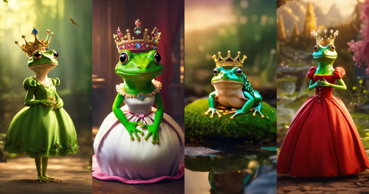 Lexica - Cute lady frog in dress and crown dressed in gown in cinematic ...