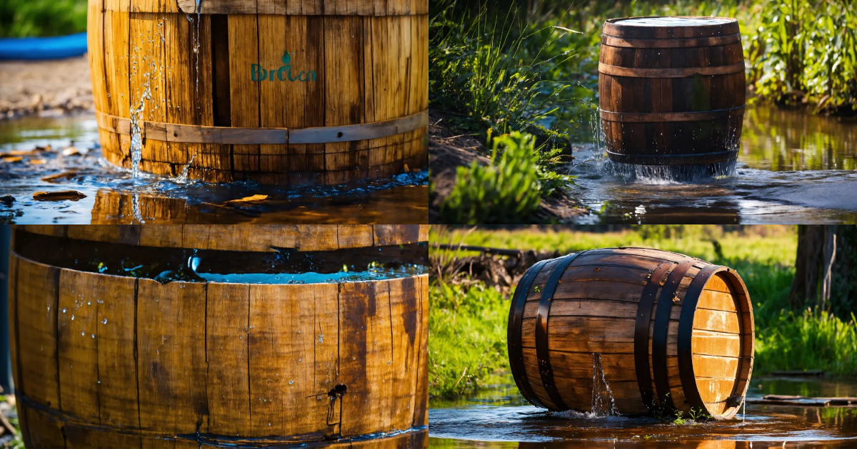 Lexica - Broken Wooden barrel with a leaking water