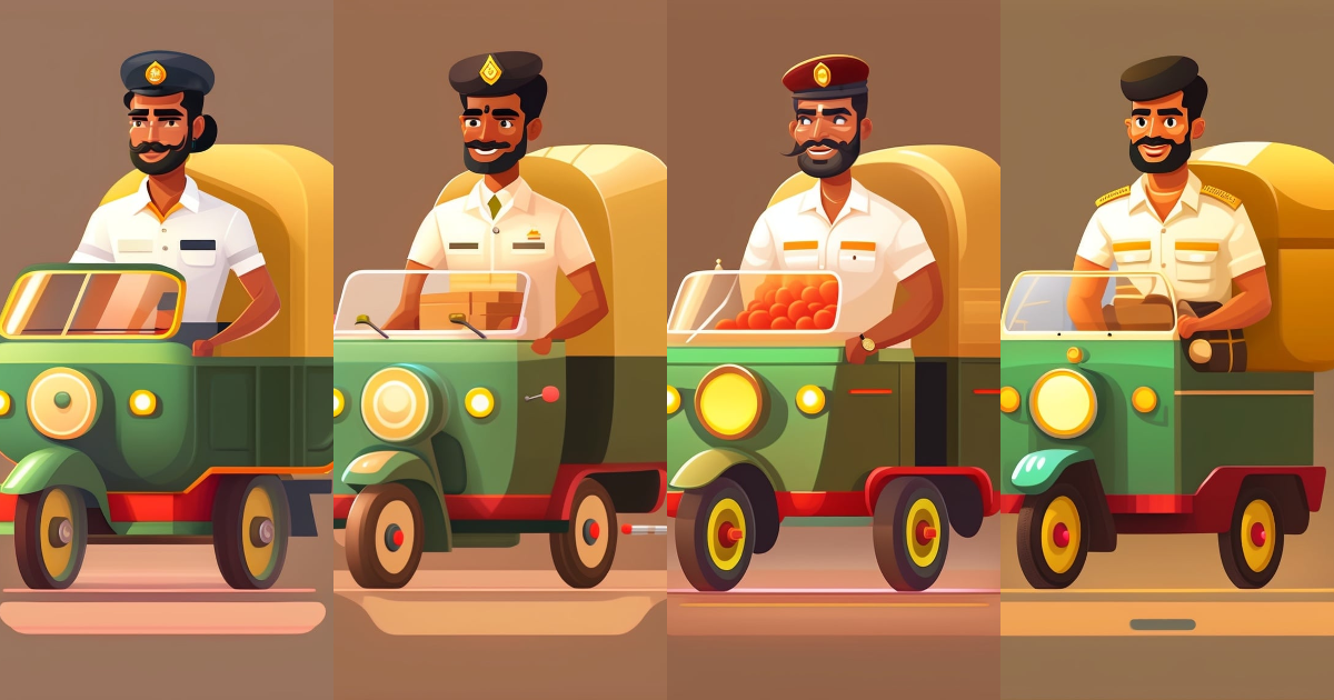 Lexica - South indian auto rickshaw driver wearing khaki , no hat ...