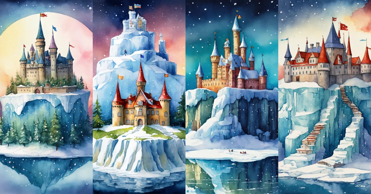 Lexica - A detailed illustration of a castle on an floating iceberg in ...