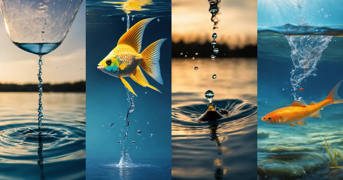 Lexica - The drop falls below the water surface, it morphs into a small ...