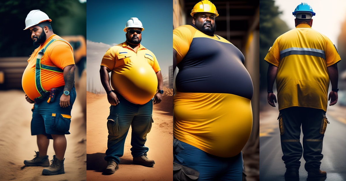 Lexica - A construction worker, with a (large belly)+++, amateur photo