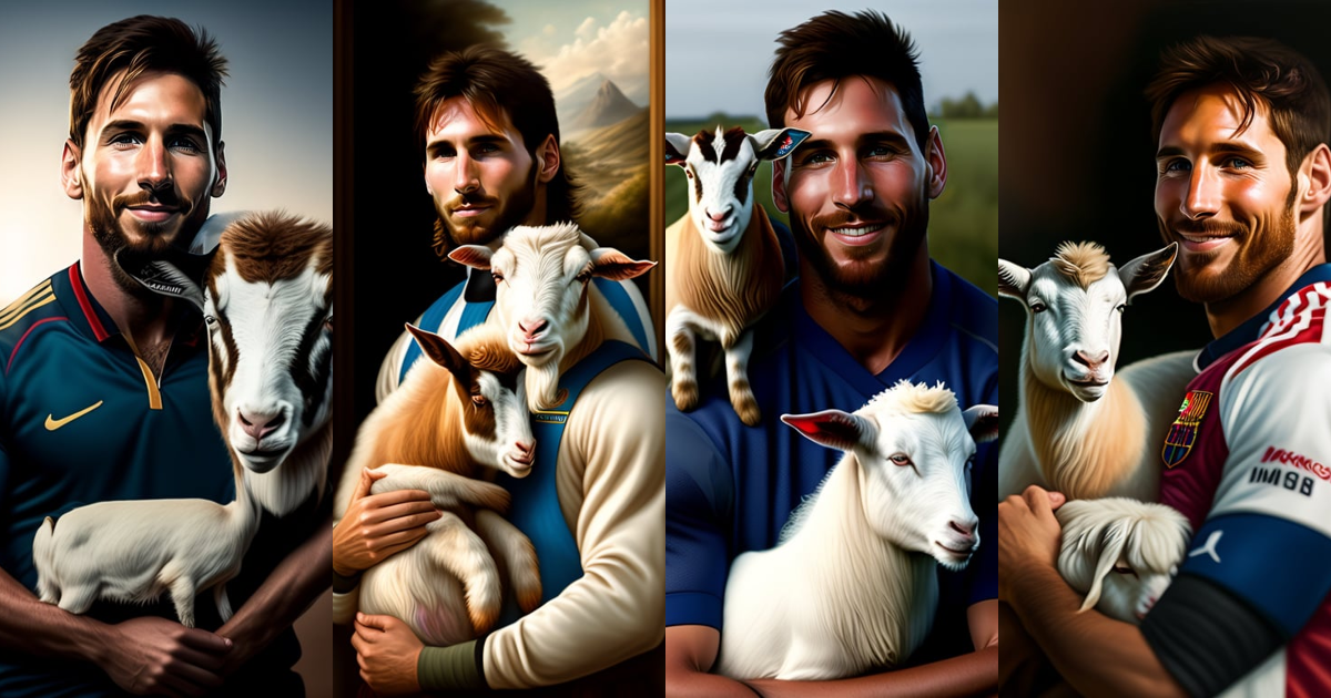 Lexica - Portrait of messi holding a goat
