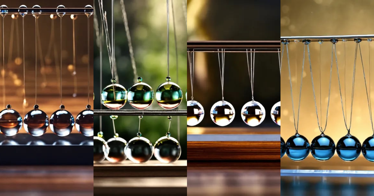 Lexica - Newtons cradle, five crystal clear transparent bouncing balls ...