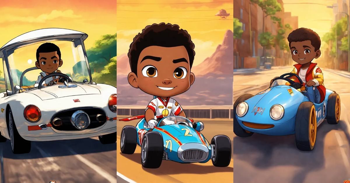 Lexica - Make me Cartoon little African American boy Speed Racer from ...