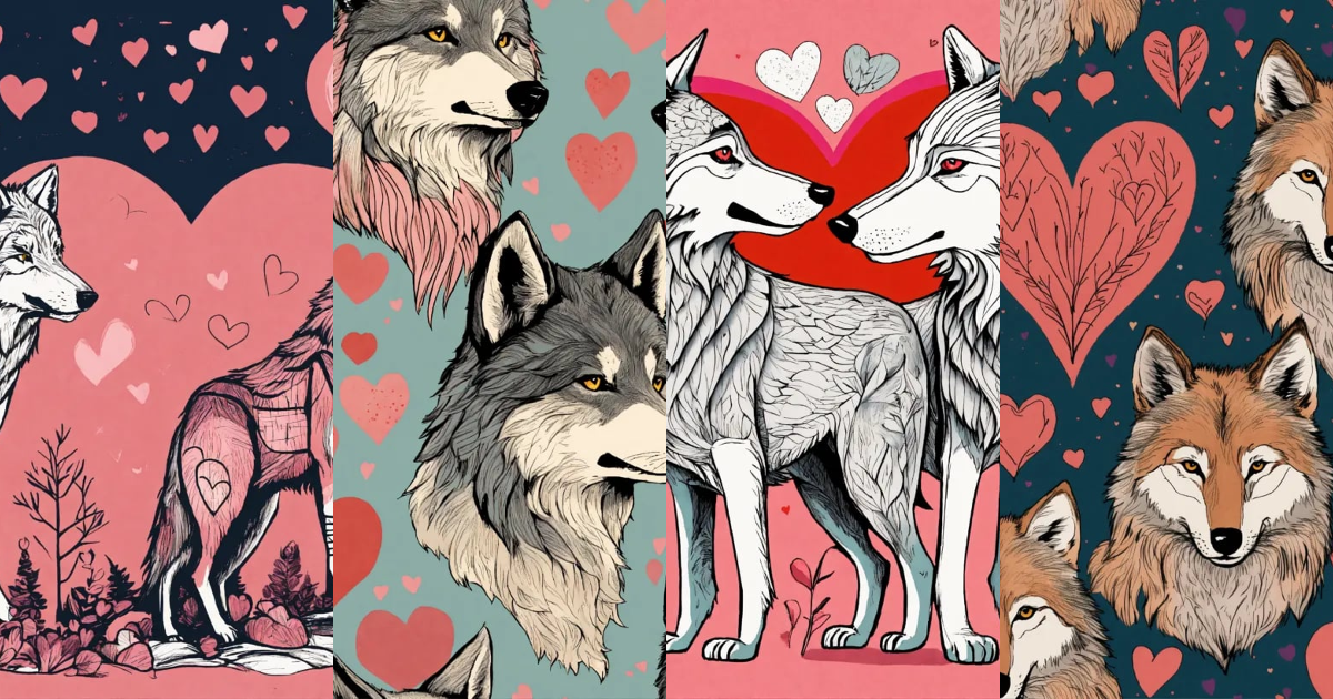 Lexica - Wolves with hearts hand-drawn