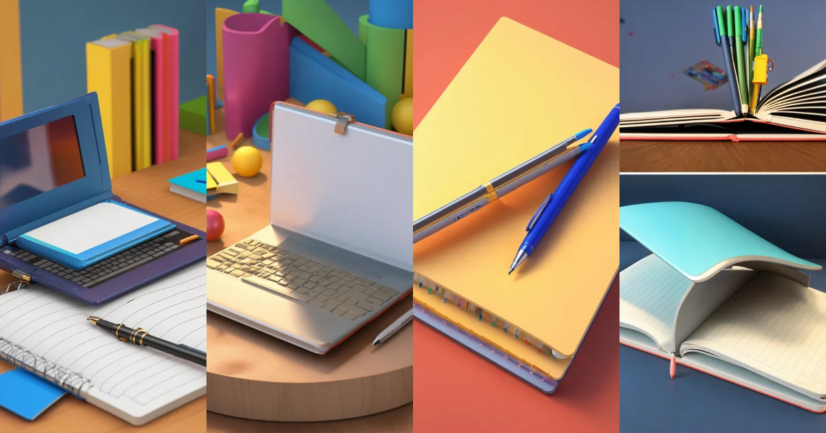 Lexica - CARTOON 3D. Vertically open notebook like a laptop. And on it ...