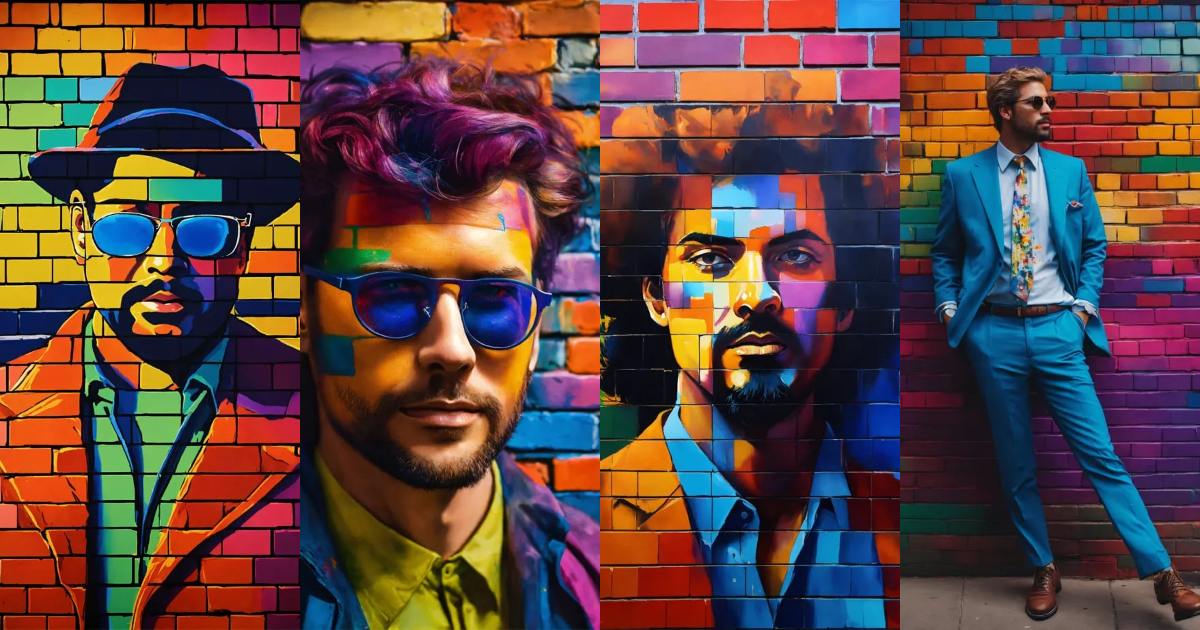 Lexica - Imagine a man painted on a brick wall. This man is in several ...