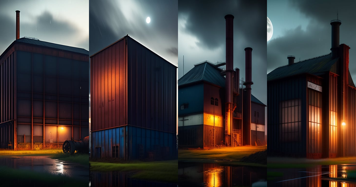 Lexica - A long abandoned Victorian factory on a rainy night, large ...