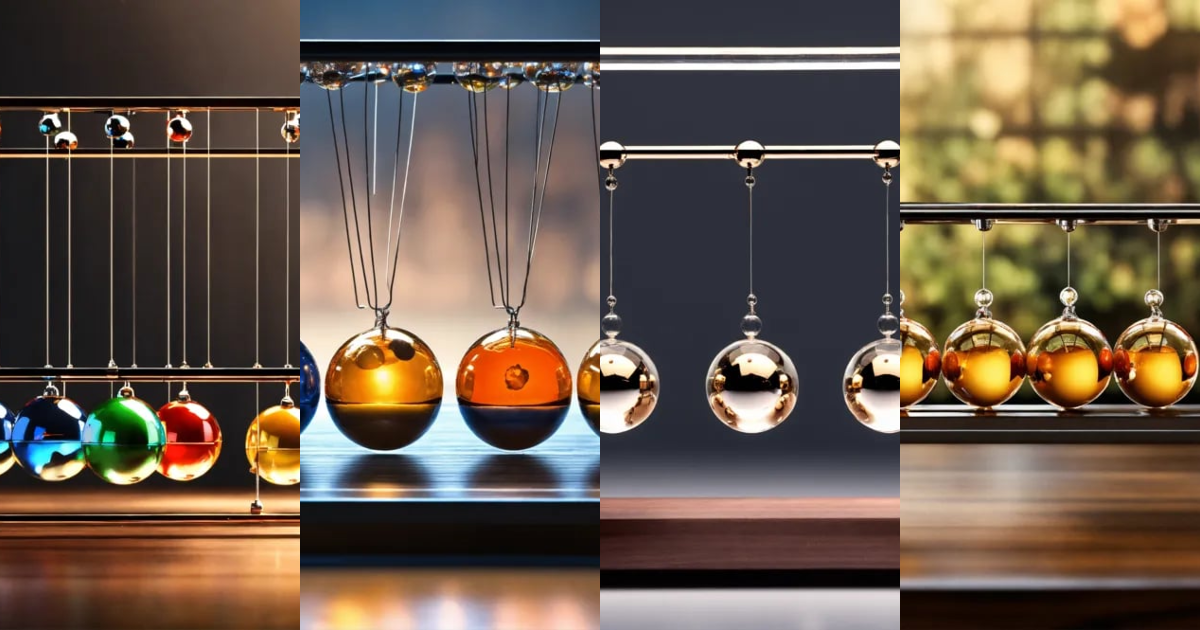 Lexica - Newtons cradle, five transparent bouncing balls, pendulum ...