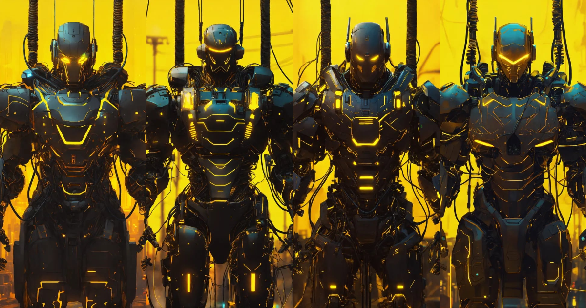 Lexica - Big muscular faceless robotic warrior made of black armor and ...